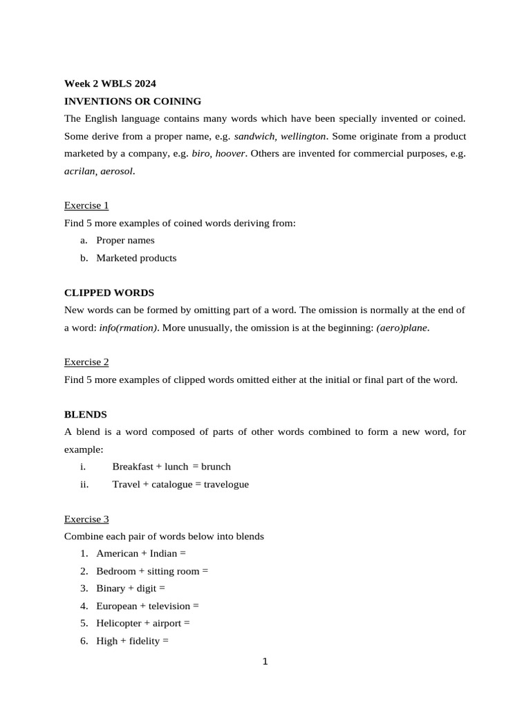 Week 2 Wbls 2024 | PDF | Adverb | Verb