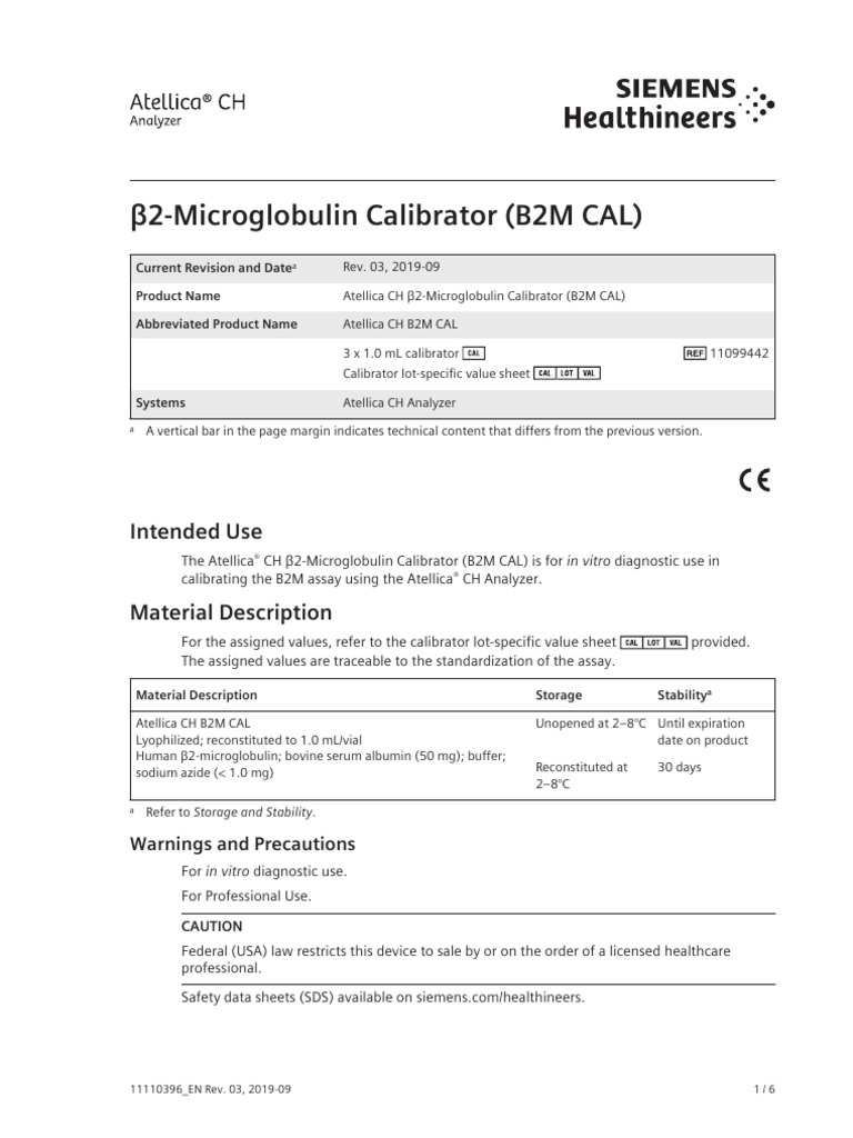 B2M CAL - β2-Microglobulin - Calibrator - 11099442 - 2017.05 - Rev - 02 ...