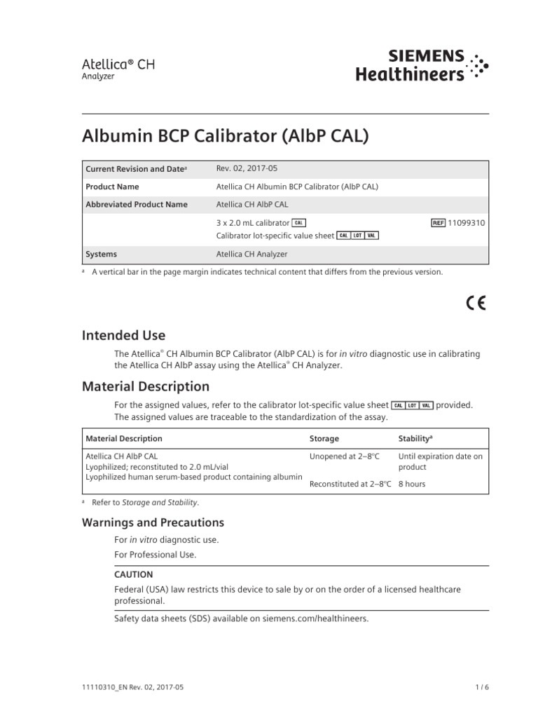 Albp CAL - Albumin - BCP - Calibrator - 11099310 - 2017.05 - Rev - 02 ...