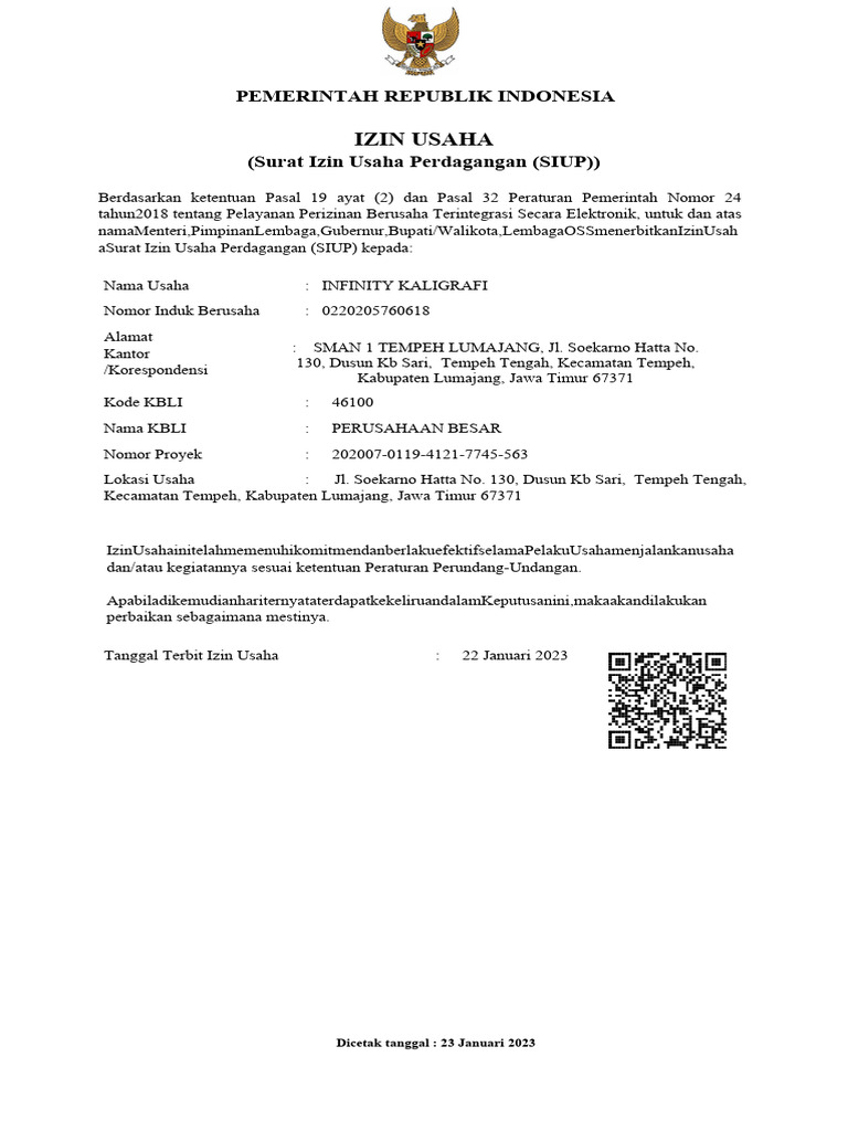 Contoh Surat Izin Usaha Perdagangan Siup 1 | PDF