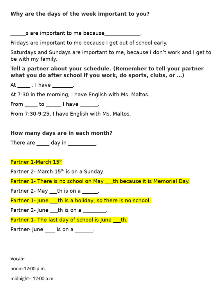 Time, Weather, Forecast Days of The Week Documents | PDF | Earth ...