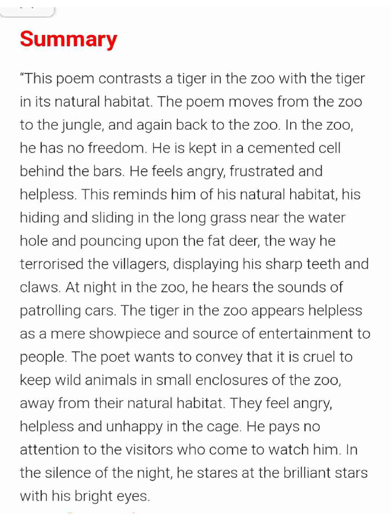 Poem-The Tiger in The Zoo. | PDF