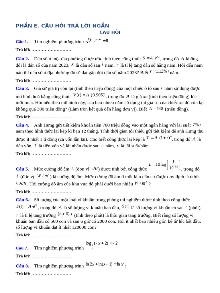 BÀI 22. PHUONG TRINH - BPT -LOGARIT-MU - HS | PDF