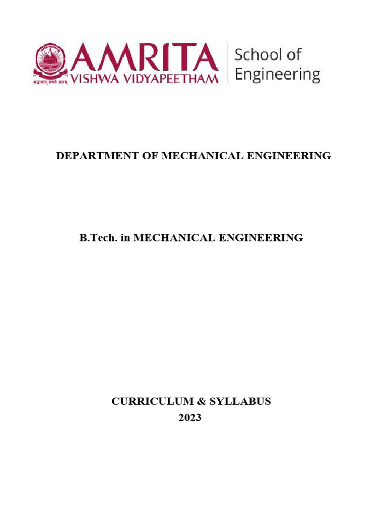 Amrita Curriculum Syllabus Btech Mechanical Engineering 2023 | PDF | Engineering | Electric Vehicle