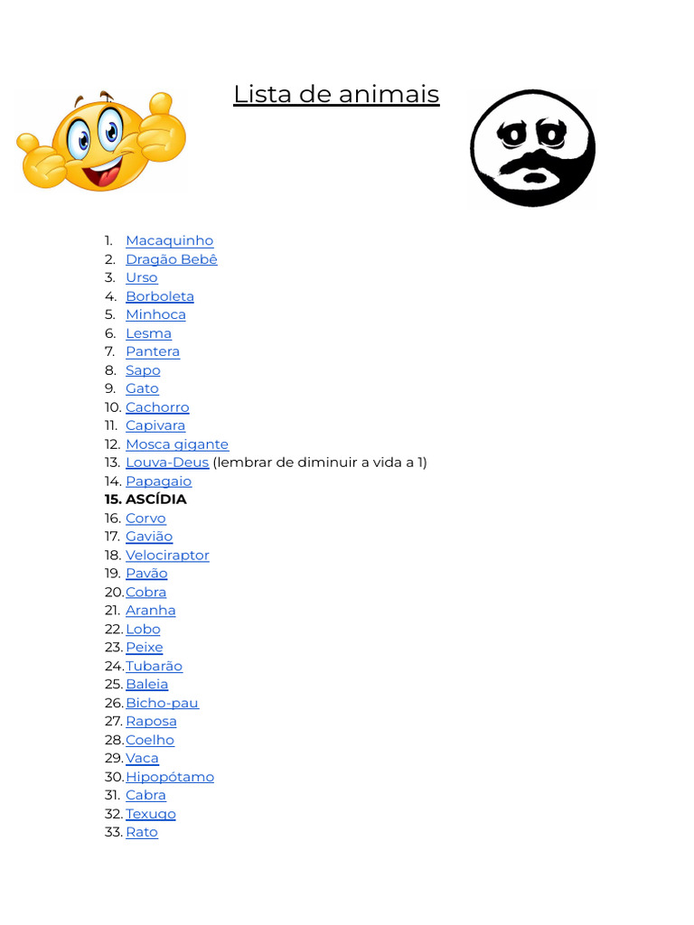 Lista de Animais Diversos | PDF