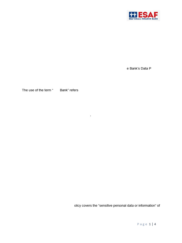 ESAF Bank Data Privacy Policy Overview | PDF | Banks | Information
