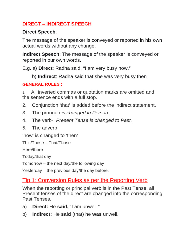 direct-Indirect speech | PDF | Grammatical Tense | Semantic Units