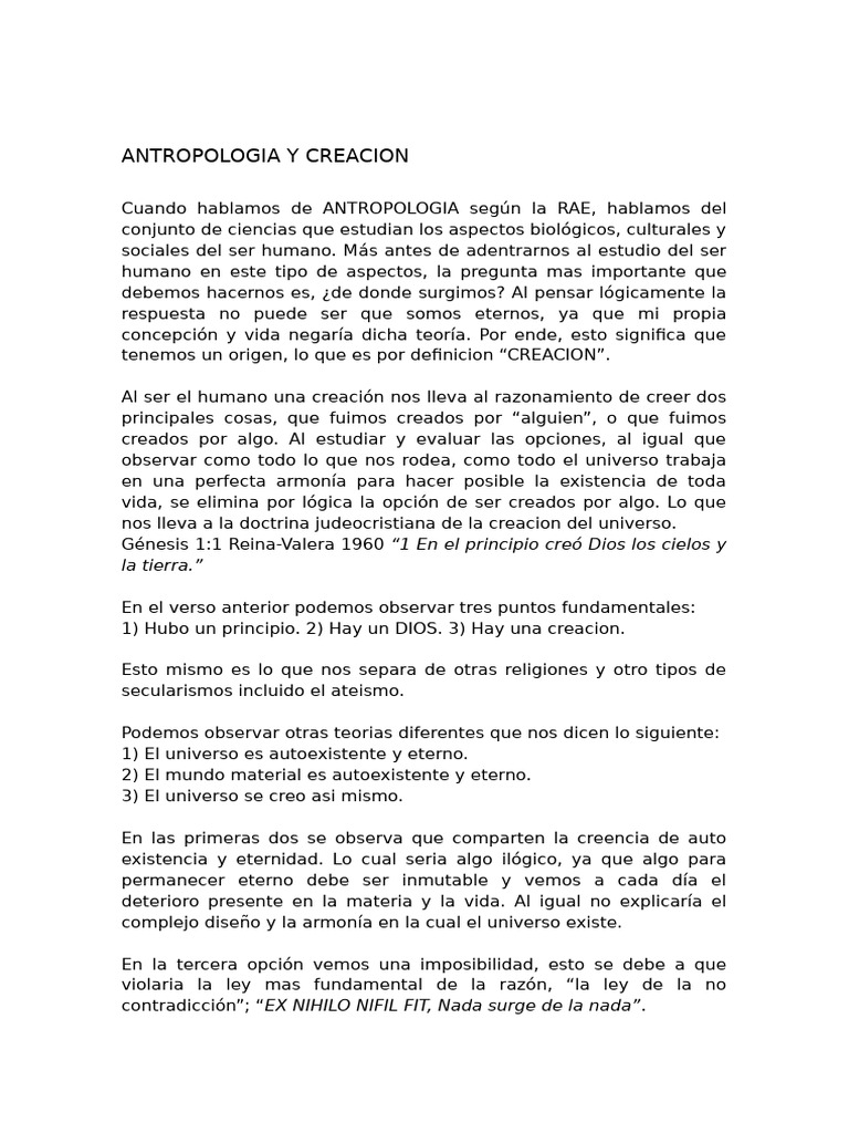 Antropología y Creación: Origen Humano | PDF | Dios | Adán y Eva