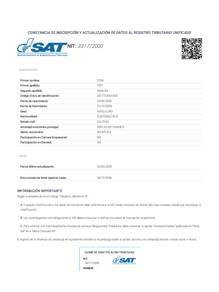 Impresión de RTU y NIT en SAT | PDF