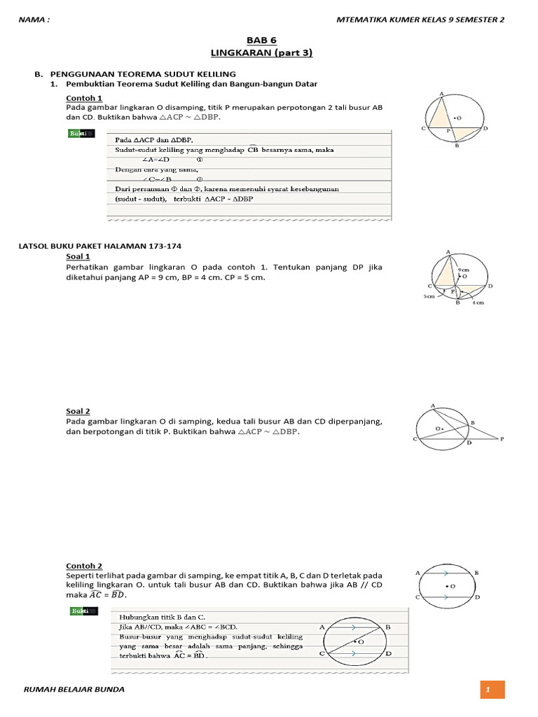 Part 3-MTK Kelas 9 Kumer BAB 6 LINGKARAN | PDF