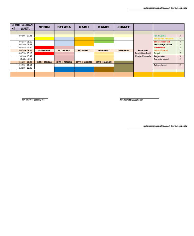 Jadwal Pelajaran 2B 2023-2024 | PDF