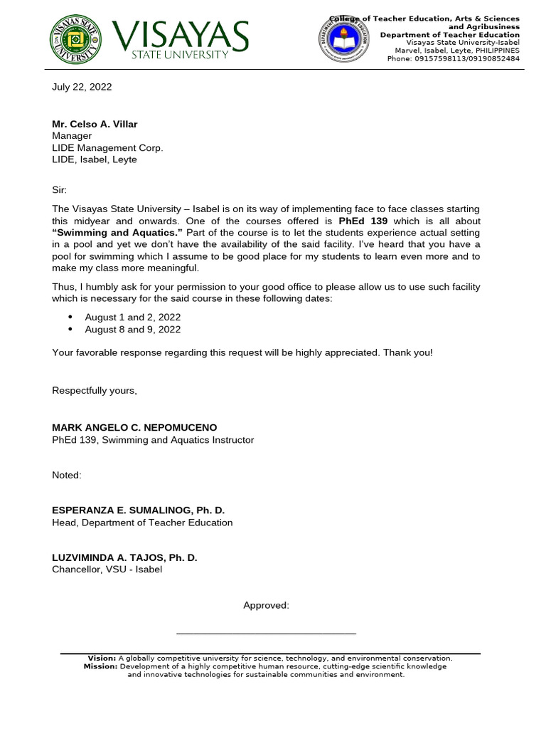 COMMUNICATION LETTER-SWIMMING | PDF