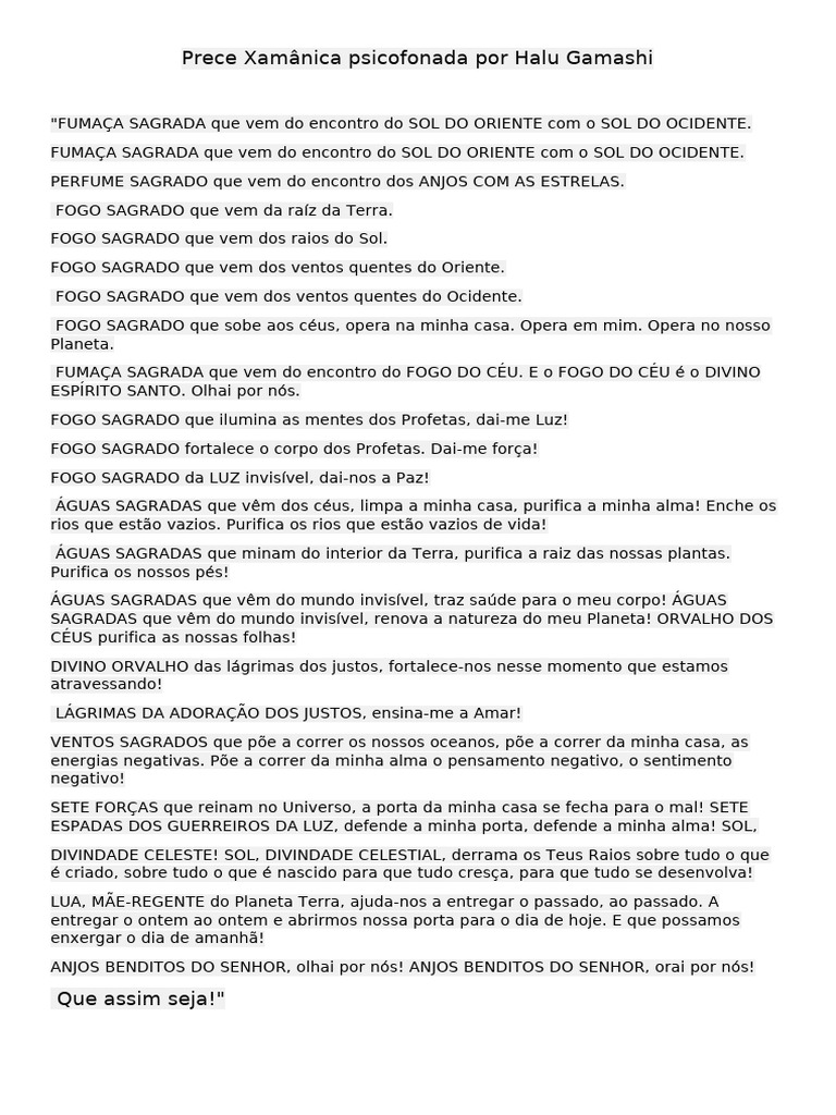 Prece Xamânica Psicofonada Por Halu Gamashi | PDF