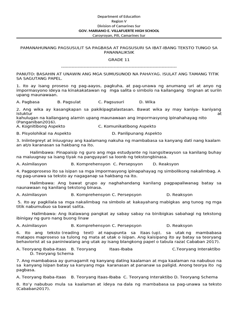 exam sa pagsusuri | PDF