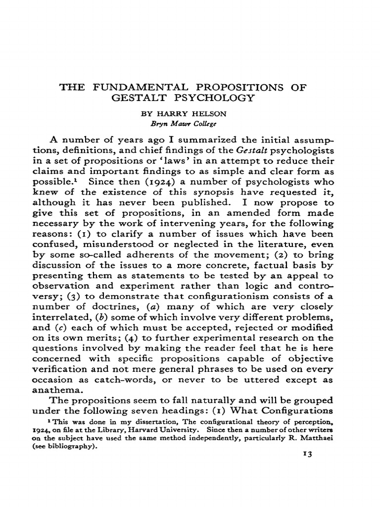Key Propositions of Gestalt Psychology | PDF