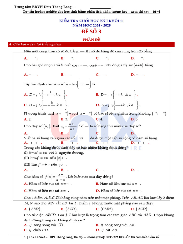 HS 11 CK1 ĐỀ 3 | PDF
