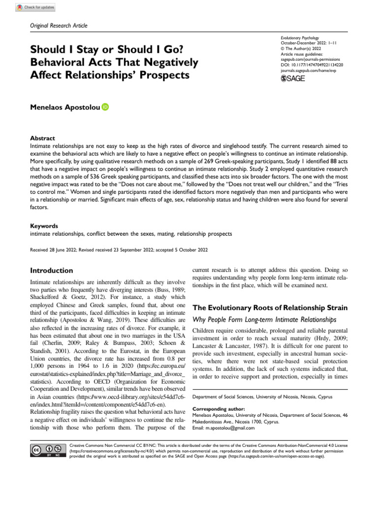 Negative Behaviors in Intimate Relationships | PDF | Intimate ...