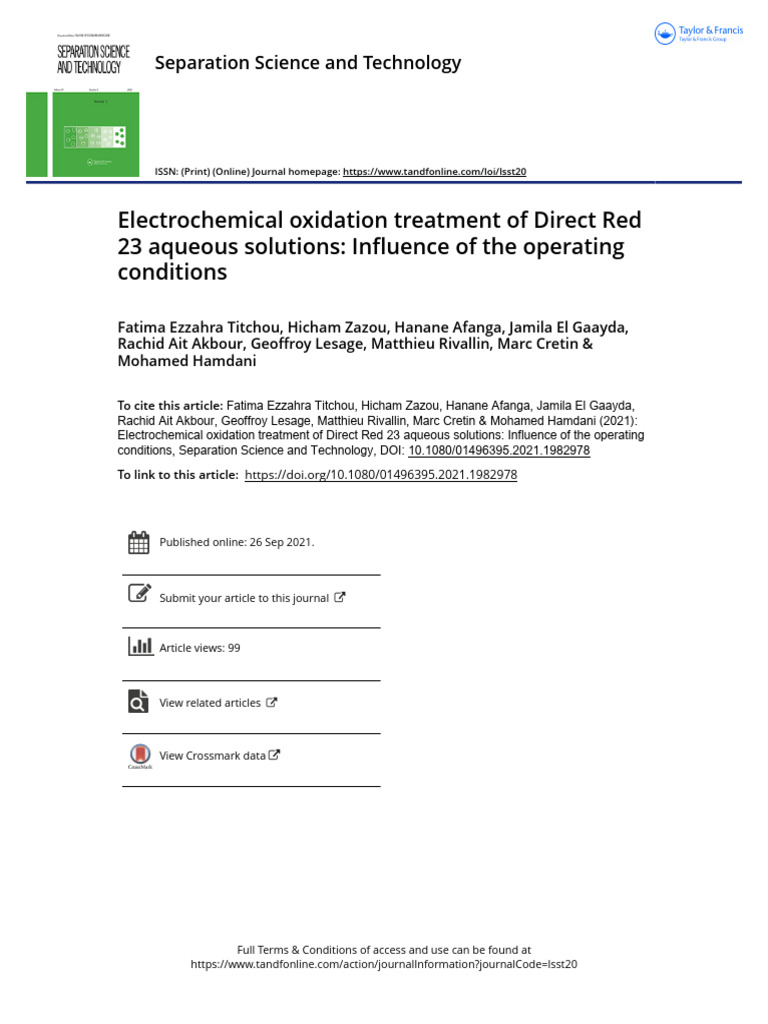 Electrochemical Oxidation Treatment of Direct Red 23 Aqueous Solutions ...
