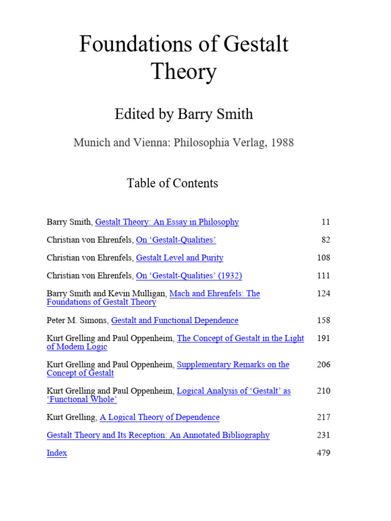 Foundations of Gestalt Theory - ToC - Smith (Ed) 1988 | PDF