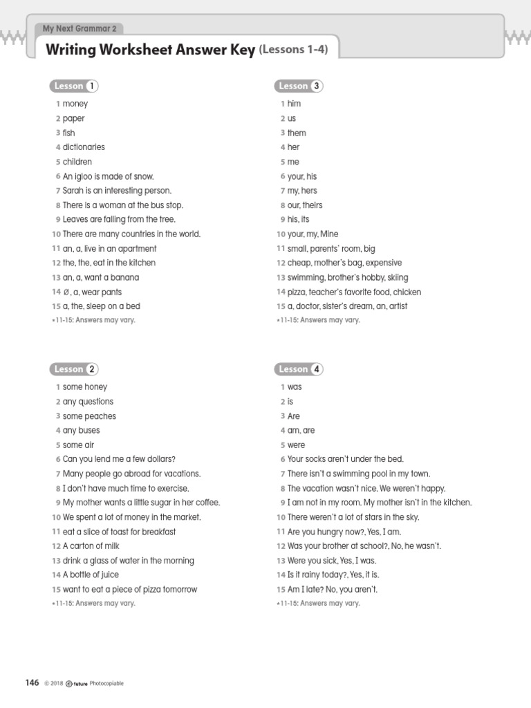 My Next Grammar 2 Answer Key | PDF