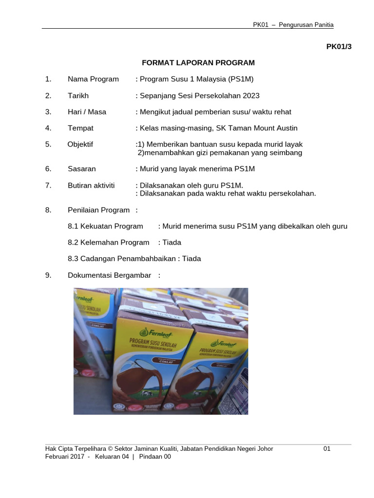 Laporan Program Susu 1 Malaysia 2021 | PDF