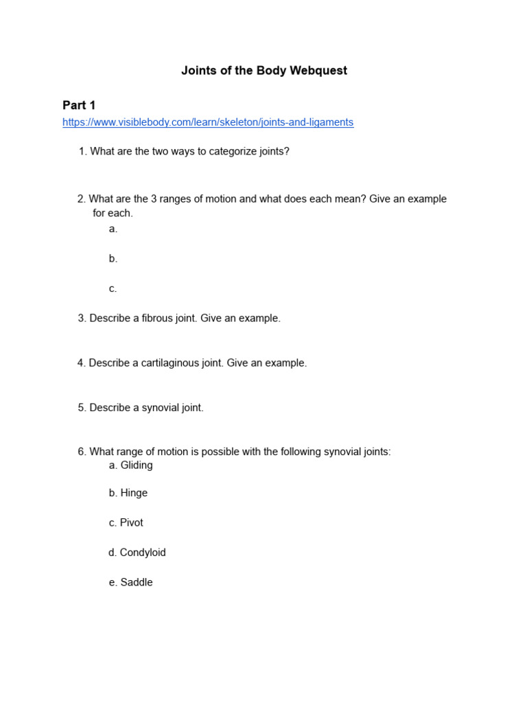 JointsoftheBodyWebquest | PDF