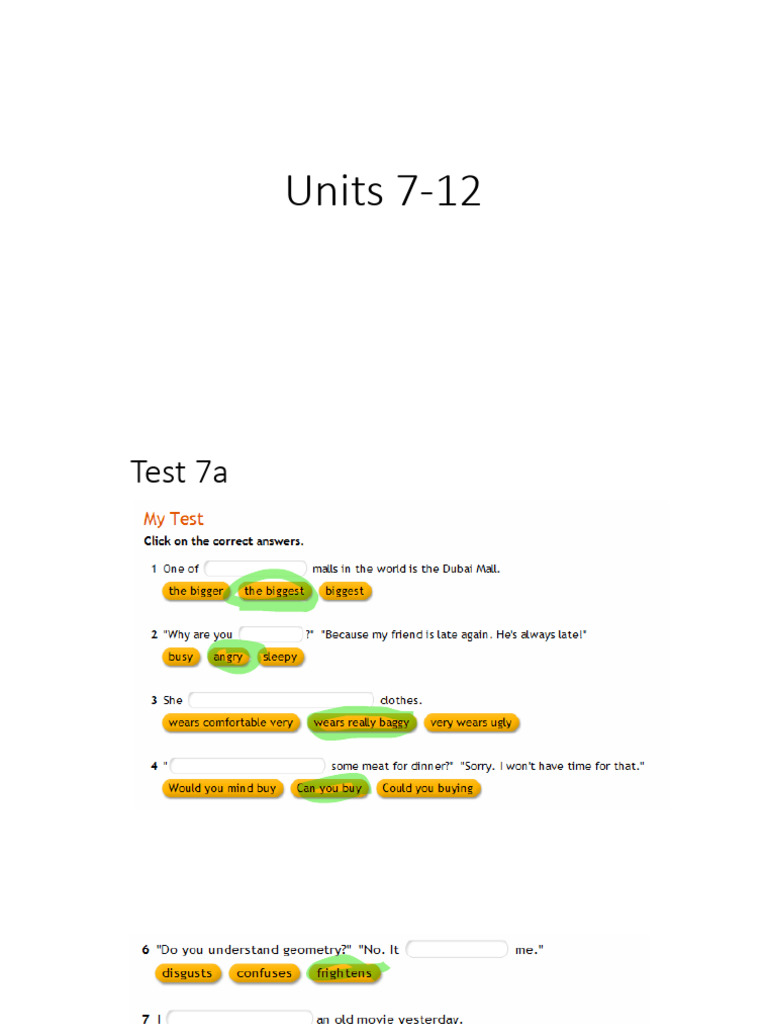 Handout - Revision Unit 7-12 | PDF