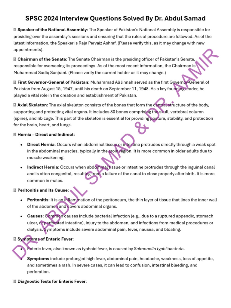 SPSC 2024 Interview Questions Solved By Dr-1 | PDF | Edema | Medical Specialties