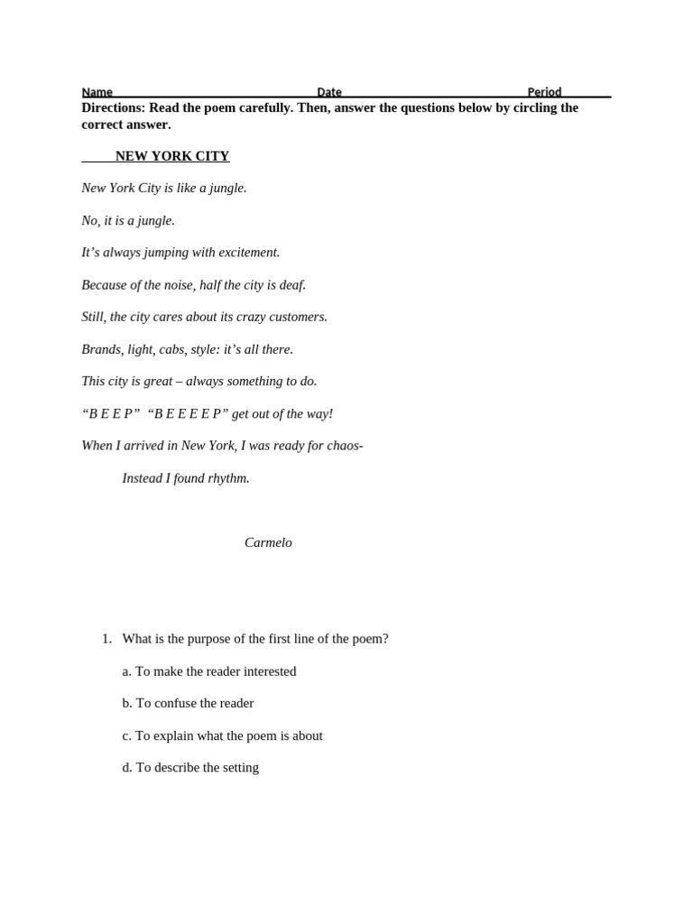 Analyzing "New York City" Poem | PDF | Poetry