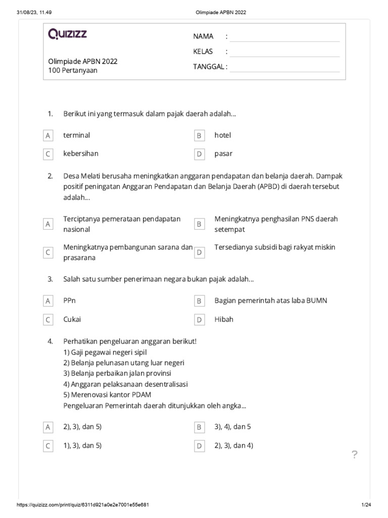 Soal Olimpiade APBN 2022 | PDF
