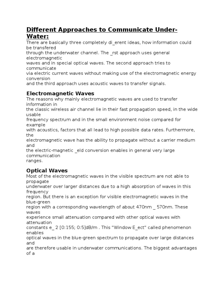 Different Approaches To Communicate Under | PDF | Waves | Attenuation