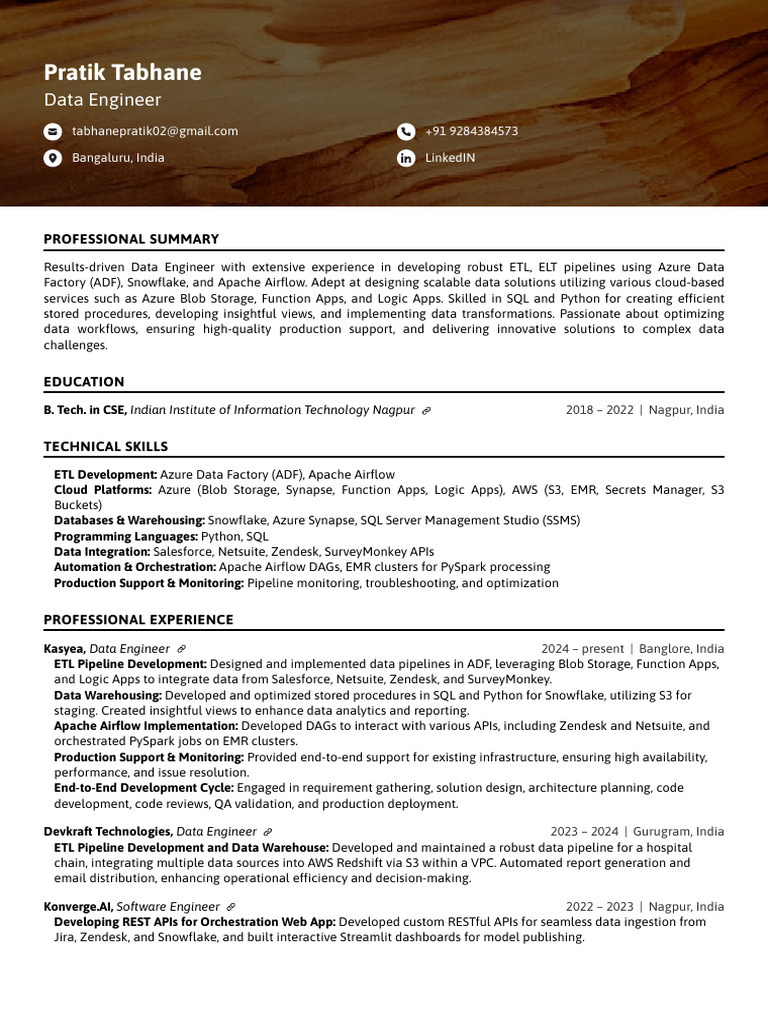 Data Enginner 3yrs Exp - Pratik | PDF | Apache Spark | Microsoft Azure