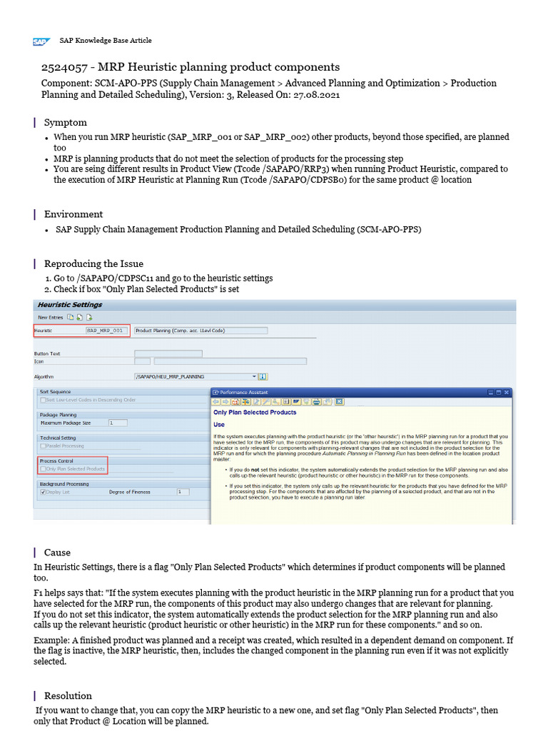 2524057 - MRP Heuristic planning product components | PDF