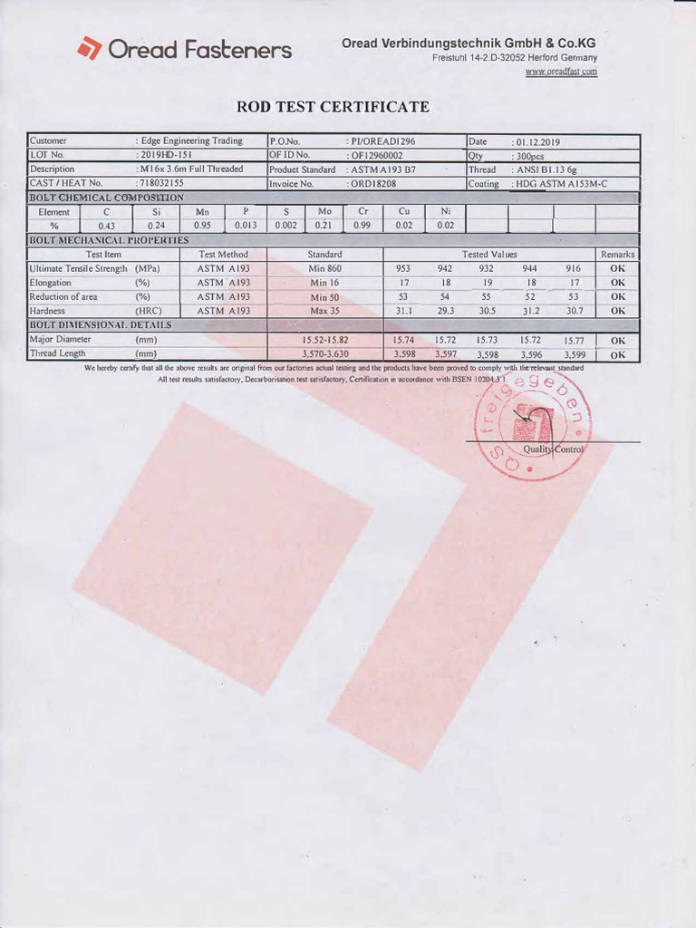 Anchor Rod M16x3.6 MTR HDG A193 B7 Full Threaded Rod 2019 | PDF | Screw ...