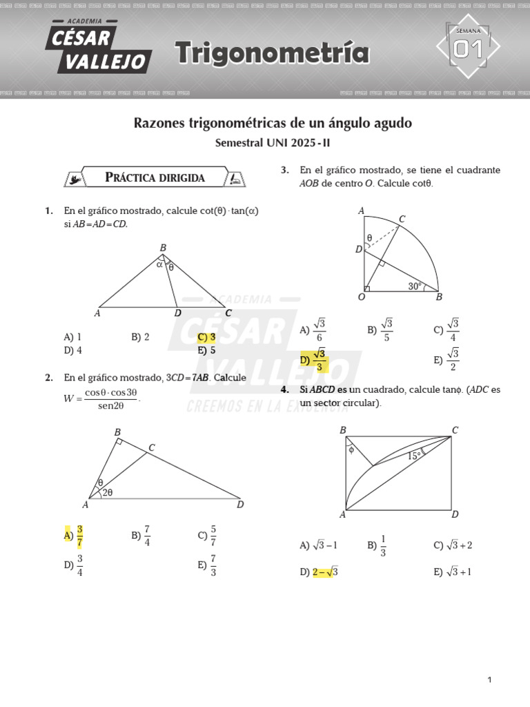 TR SCV Dir Sem01 | PDF | Trigonometría | Geometría Elemental