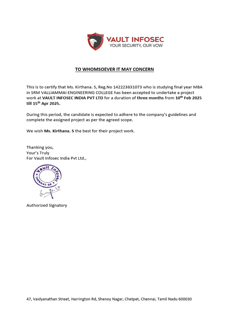 Project Work Certification for Kirthana S. | PDF