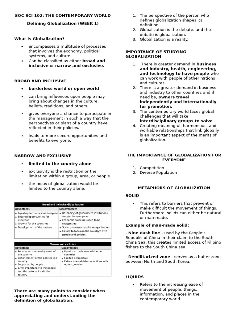 Soc Sci 102 Prelims Reviewer | PDF | World Systems Theory | Economic Globalization