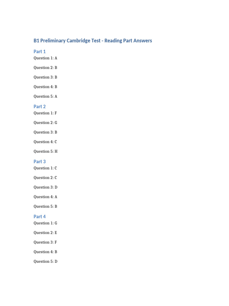 B1 Preliminary Reading Answers | PDF