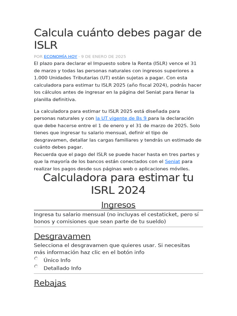 Calcula cuánto debes pagar de ISLR | PDF