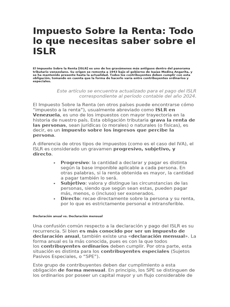 Impuesto Sobre La Renta | PDF | Impuestos | Impuesto sobre la renta