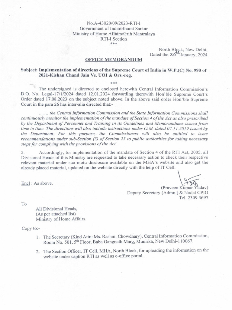 Supreme Court RTI Act Implementation Guidelines | PDF | Accountability | Audit