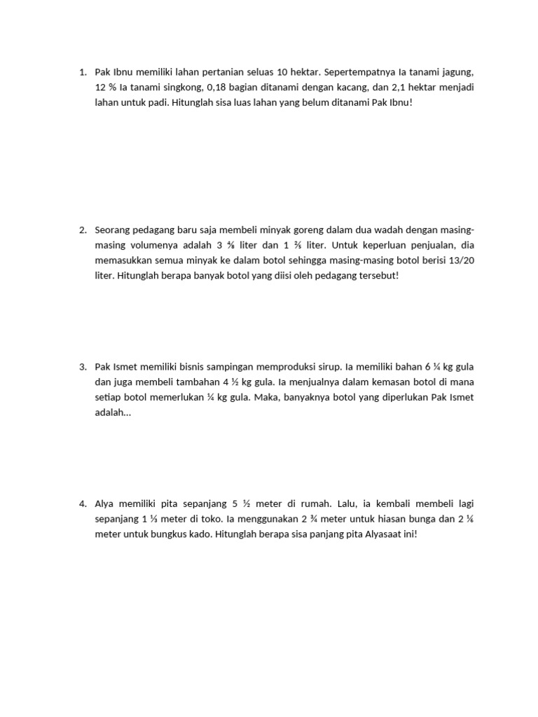 Soal Cerita Pecahan | PDF