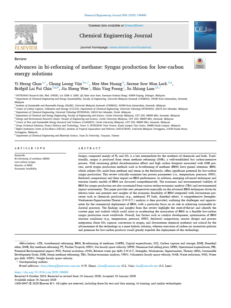 Advances in bi-reforming of methane_ Syngas production for low-carbon ...