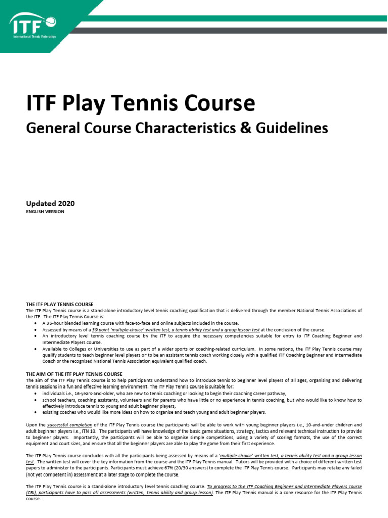 Itf Play Tennis Course - General Course Characteristics and Guidelines ...