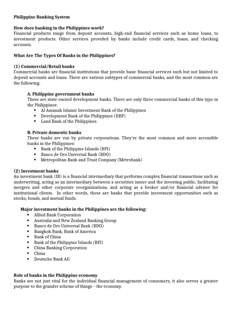 Philippine Banking System | PDF | Banks | Interest