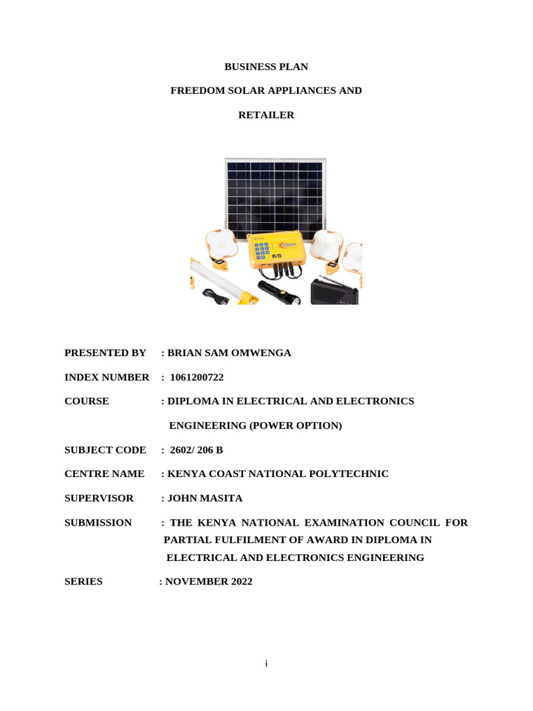 Business Plan for Freedom Solar Appliances | PDF | Discounting | Net Income