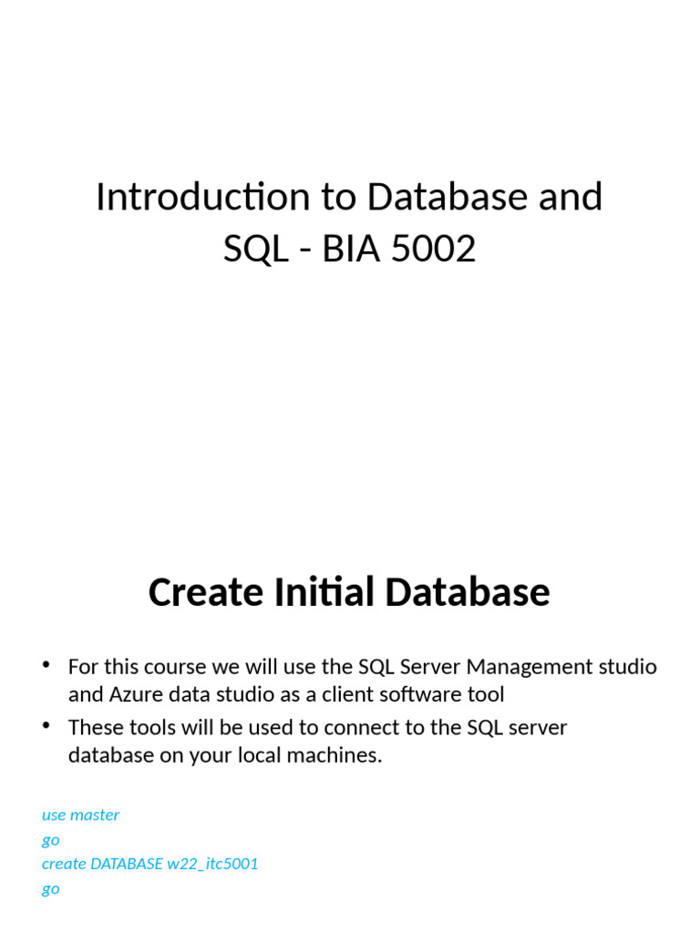 Introduction to Database and SQL - BIA 5002 Week 4 Winter 22 | PDF | Databases | Multiplication