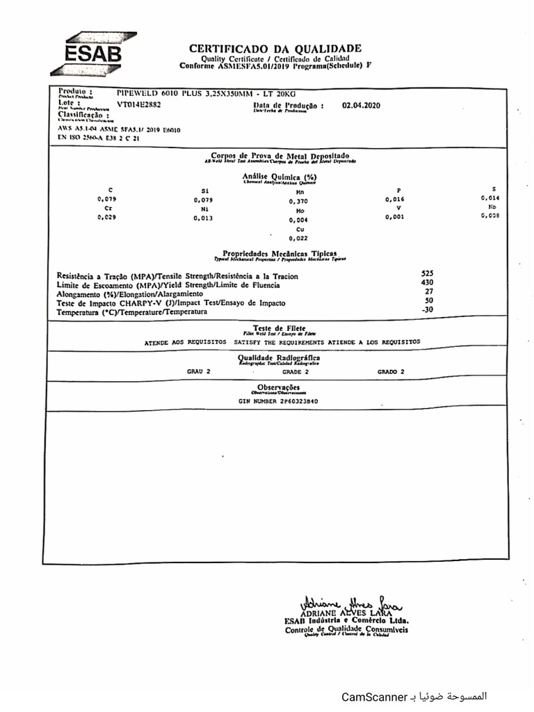 Electrodes 6010 Certificate 3.2mm | PDF