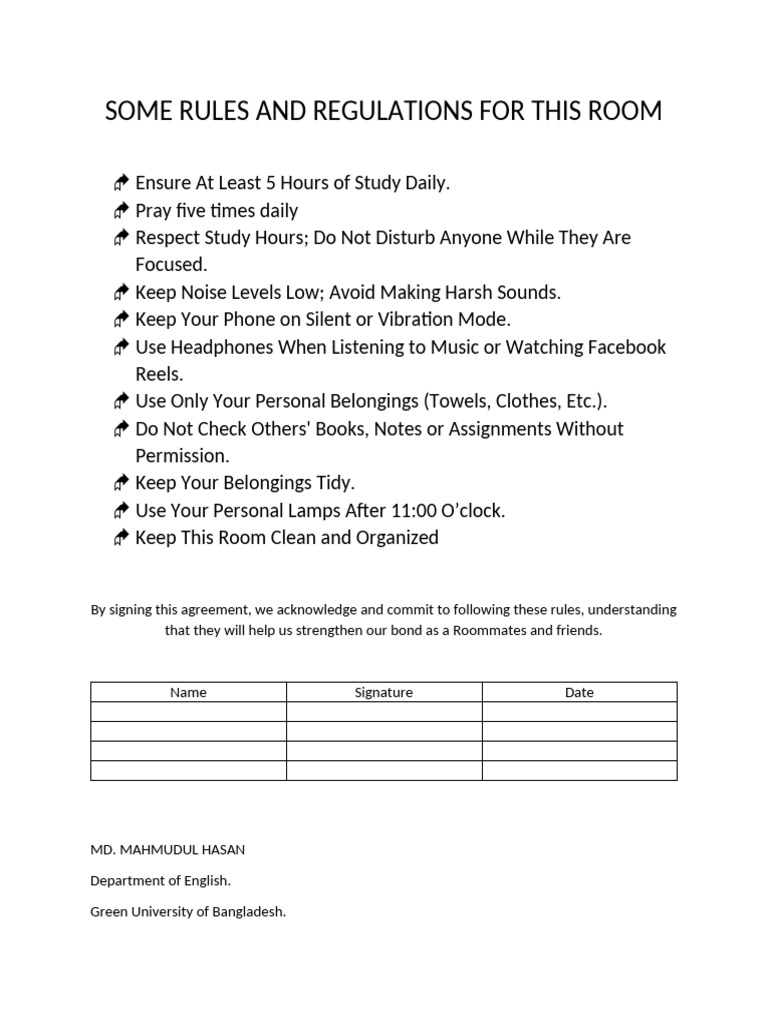 Room Rules for Study and Respect | PDF