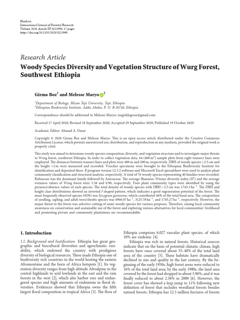 Woody Species Diversity and Vegetation Structure o | PDF | Forests ...